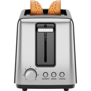 chefman 2 slice toaster, 7 shade settings, small toaster 2 slice with removable crumb tray, thick bread toaster and bagel toaster, defrost, cancel, perfect for toaster pastries – black