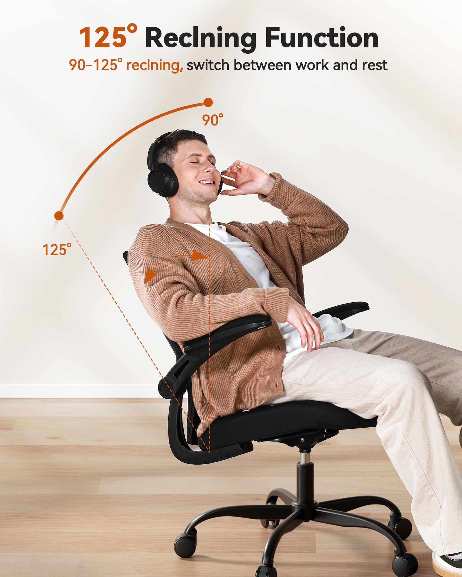 CAPOT Ergonomic Office Chair 350lbs Capacity - 3.9-inche Cushion and Tall Back Computer Desk Chair Breathable Mesh - Comfortable Swivel Office Chair with Adjustable Lumbar Support