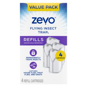 zevo flying insect trap, fly trap, fruit fly trap (4 refill cartridges (new)