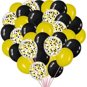 yellow and black balloons with yellow and black confetti balloons for graduation baby shower wedding birthday family bee theme party decoration,50pcs 12inch