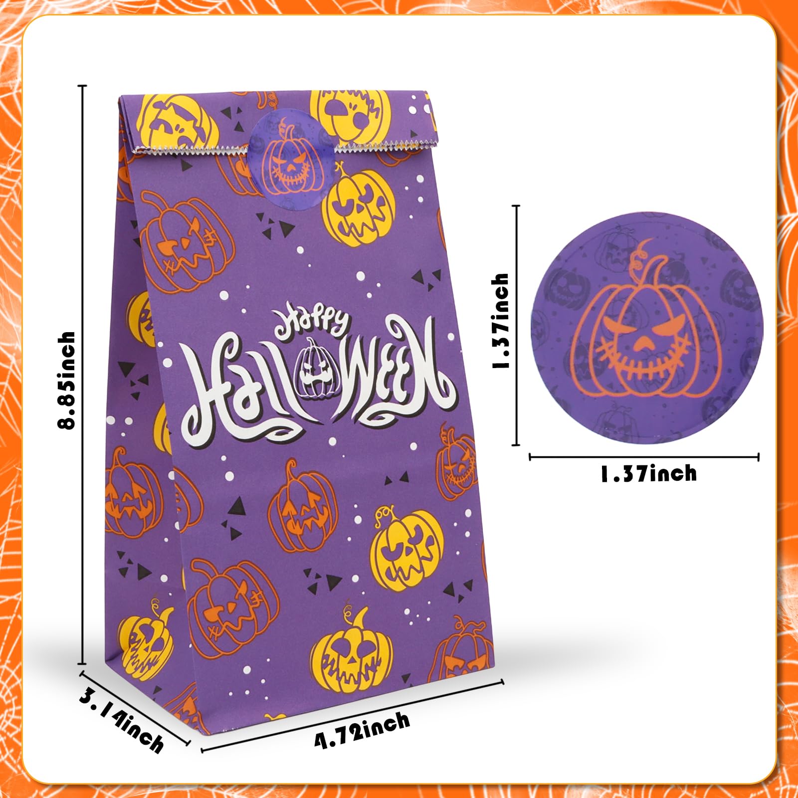 Semato Halloween Treat Bags, 24 Pcs Paper Halloween Goodie Bags Trick or Treat Gift Bags Bulk Halloween Candy Bags for Kids Halloween Bags Party Favors