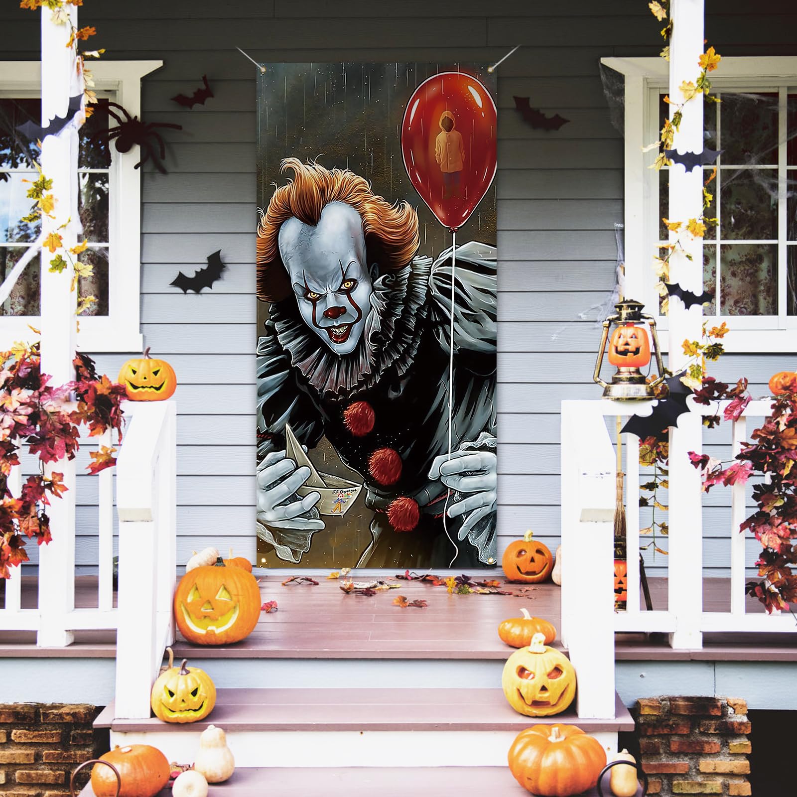 Halloween Door Cover Clown Halloween Photo Backdrop Classic Horror Party Decorations and Supplies for Home