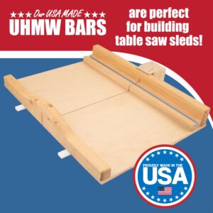 17" UHMW Plastic Strips for Crosscut Sled - 4PK | USA Made Miter Bar UHMW Strips w/Predrilled Holes & Screws | 3/4" x 3/8" Miter Slot Runners for Table Saw Sled Kit | Cross Cut Sled for Table Saw