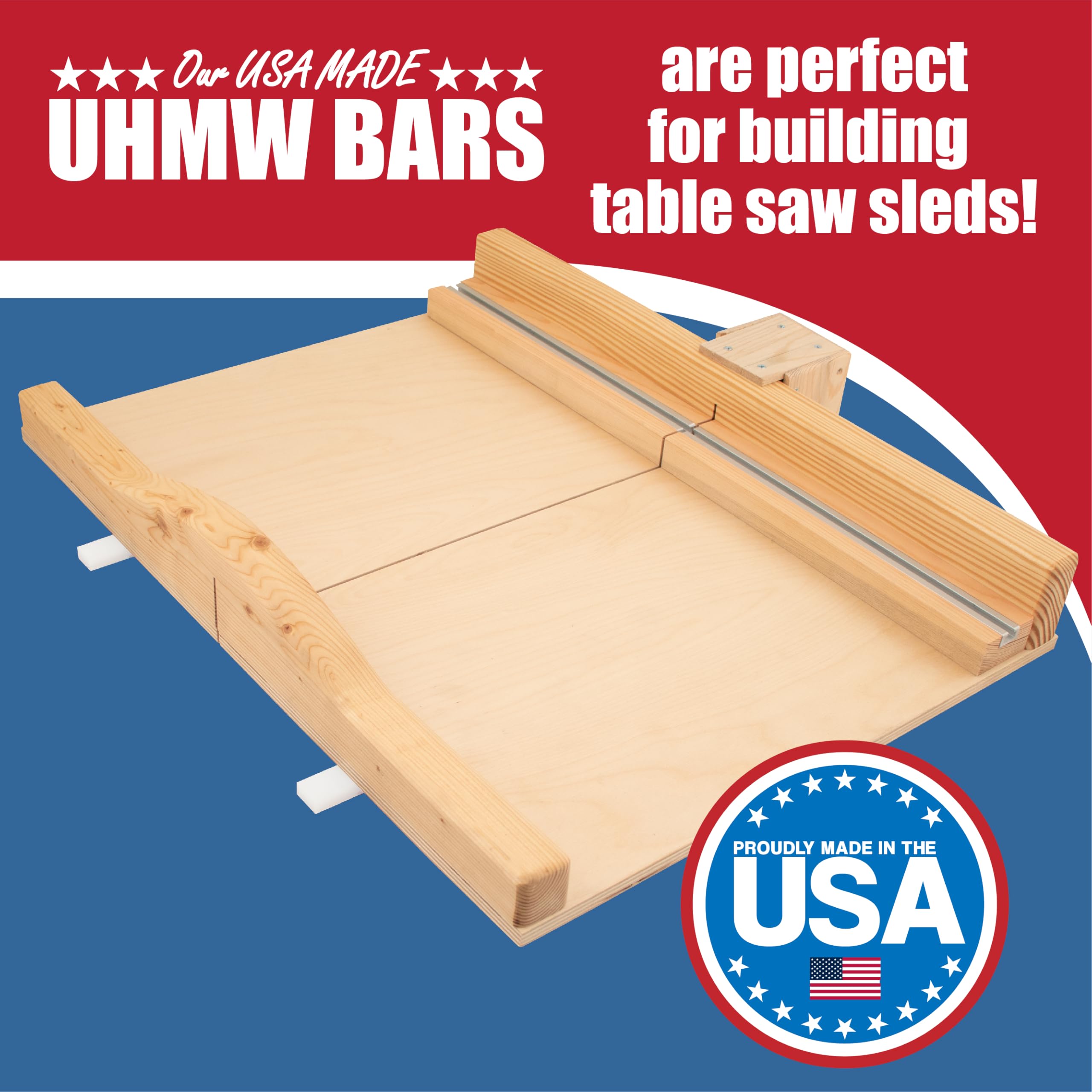 17" UHMW Plastic Strips for Crosscut Sled - 4PK | USA Made Miter Bar UHMW Strips w/Predrilled Holes & Screws | 3/4" x 3/8" Miter Slot Runners for Table Saw Sled Kit | Cross Cut Sled for Table Saw