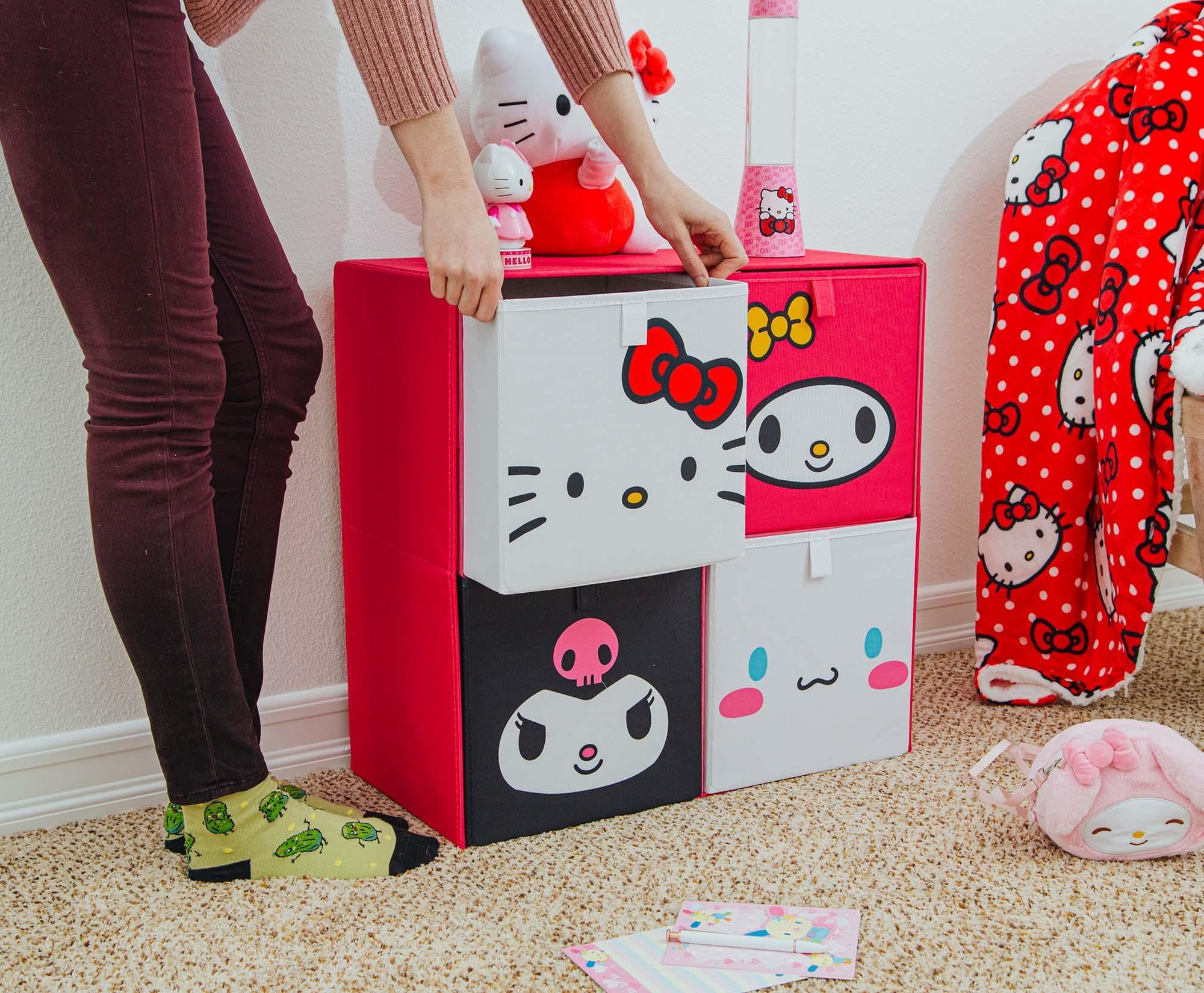 Sanrio Hello Kitty and Friends 11-Inch Fabric Storage Bins, Set of 4 | Cube Organizers For Cabinet, Closet