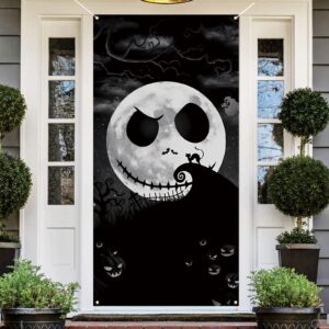 Nightmare Before Christmas Door Cover Halloween Porch Sign Banner Jack Skellington Sally Zero Oogie Boogie Halloween Decorations and Supplies for Home