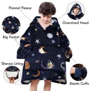 Dreamique Oversized Wearable Blanket for Kids, Sherpa Fleece Hoodie Blanket, Warm Winter Hooded Sweatshirt for Boys and Girls, Soft TV Blanket, Gifts for Kids (4-13 Years), Universe