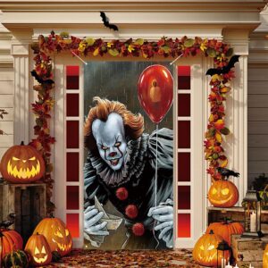 Halloween Door Cover Clown Halloween Photo Backdrop Classic Horror Party Decorations and Supplies for Home