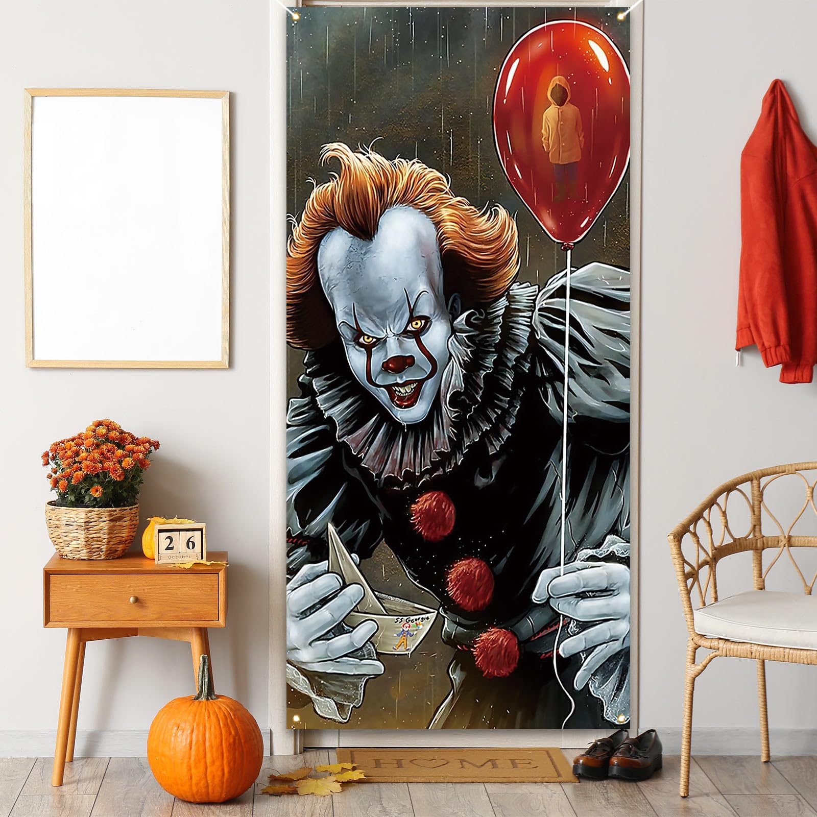 Halloween Door Cover Clown Halloween Photo Backdrop Classic Horror Party Decorations and Supplies for Home