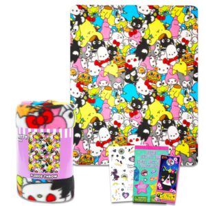 hello kitty and friends fleece blanket set for kids - bundle with hello kitty 45x60 blanket, tattoos, sticker book, more | hello kitty throw blanket for boys, girls (hello kitty gift set)