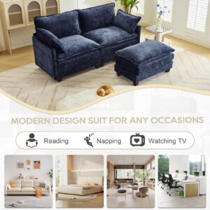 IPKIG 77.5" Sectional Sofa Comfy Cloud Couch - Chenille Fabric L Shaped Couch with Ottoman, Side Pocket and Pillows, 2 Seater Sectional Couches for Living Room Apartment Studio, Blue