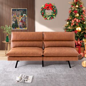 amicliber futon sofa bed, memory foam futon armless sleeper sofa loveseat convertible couch bed for small compact living spaces,apartment,brown leather