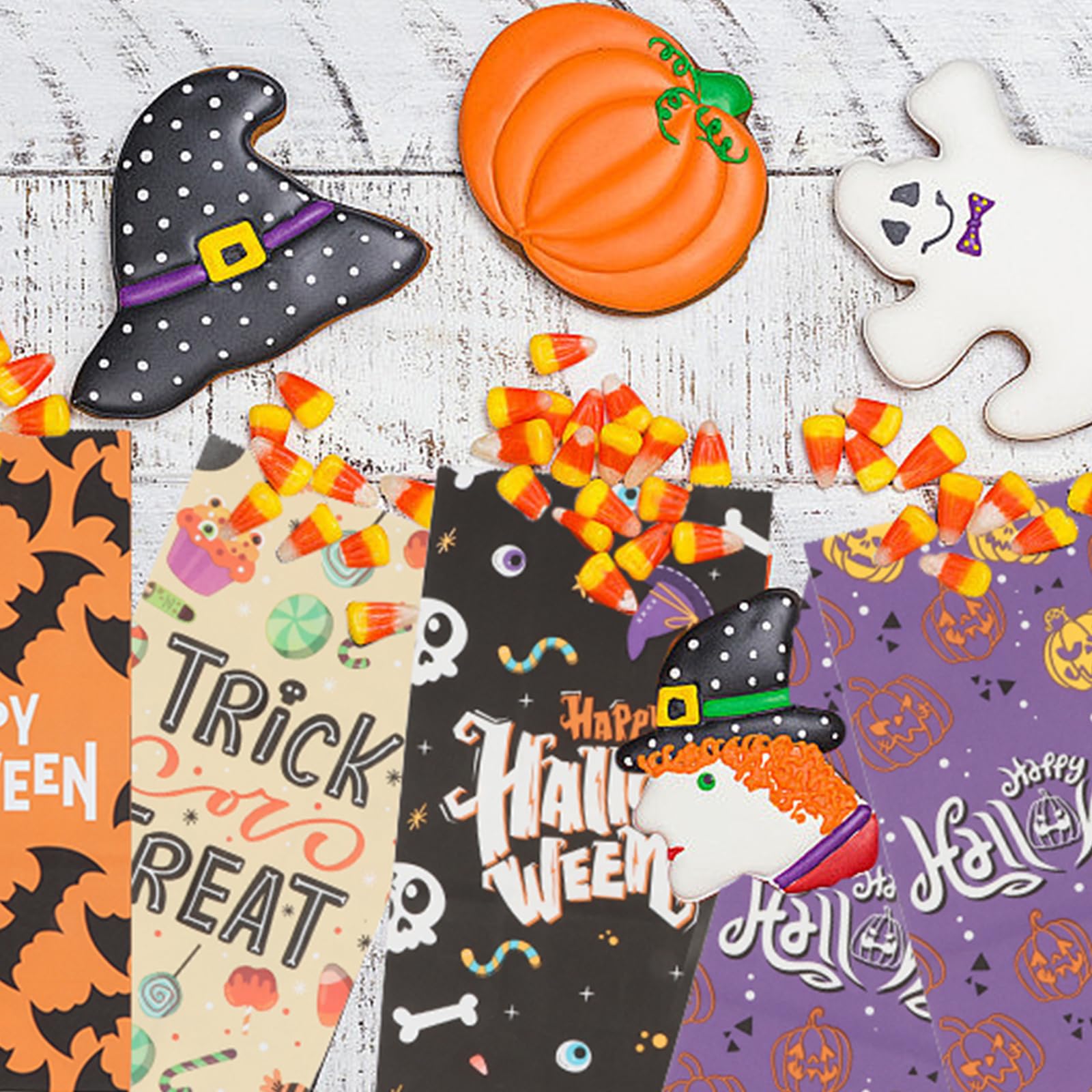 Semato Halloween Treat Bags, 24 Pcs Paper Halloween Goodie Bags Trick or Treat Gift Bags Bulk Halloween Candy Bags for Kids Halloween Bags Party Favors