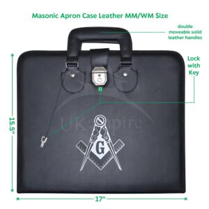 Masonic Master Mason Apron Case – Printed (Black Leather), MM Provincial Size | Freemason Carrying Bags (Silver Emblem)