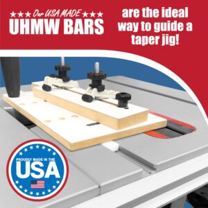 17" UHMW Plastic Strips for Crosscut Sled - 4PK | USA Made Miter Bar UHMW Strips w/Predrilled Holes & Screws | 3/4" x 3/8" Miter Slot Runners for Table Saw Sled Kit | Cross Cut Sled for Table Saw