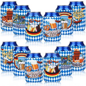 aodaer 12 pack oktoberfest can cooler sleeves collapsible neoprene beer festival can cover insulators blue and white checkered bavarian beer can cooler covers for oktoberfest beer bottle can decor