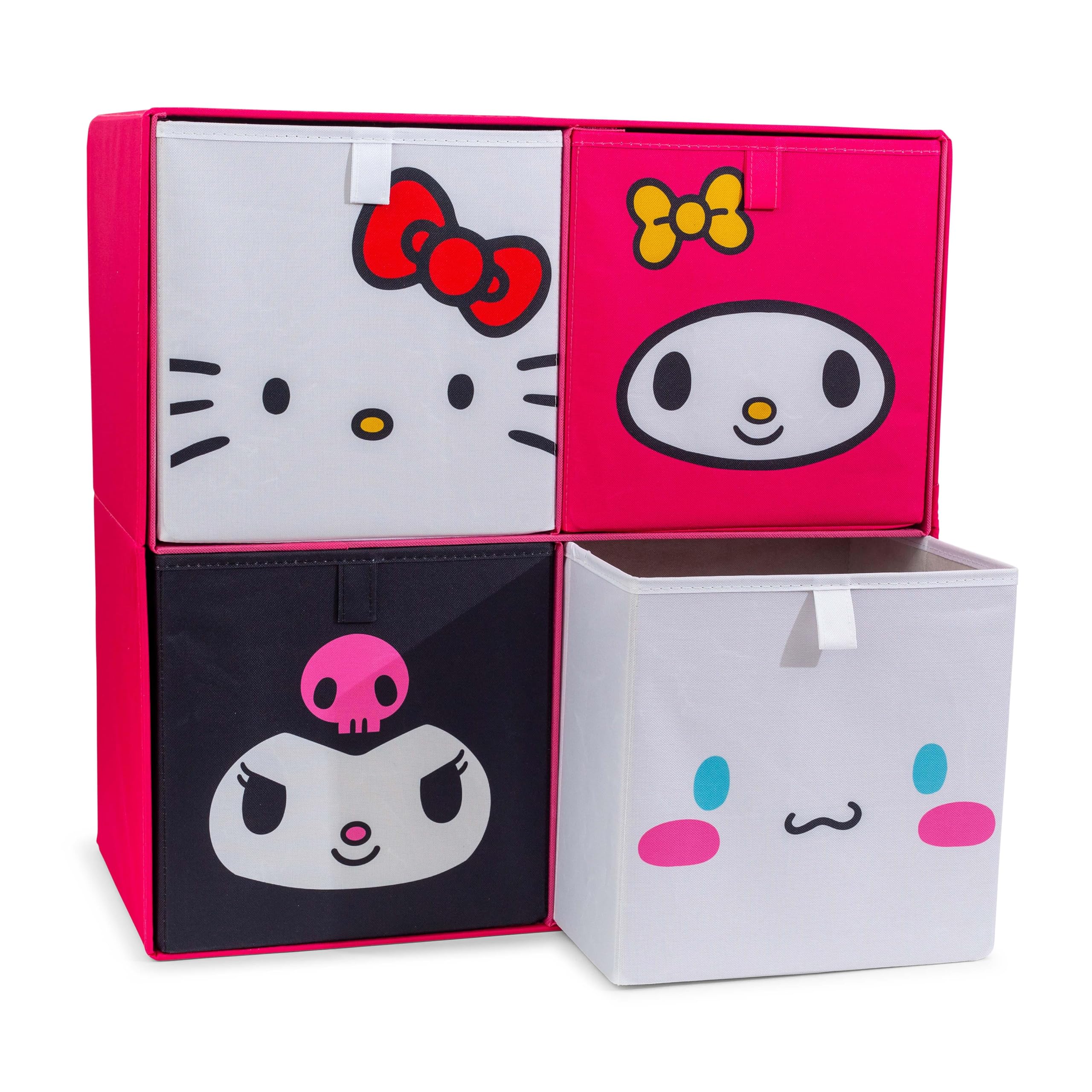 Sanrio Hello Kitty and Friends 11-Inch Fabric Storage Bins, Set of 4 | Cube Organizers For Cabinet, Closet