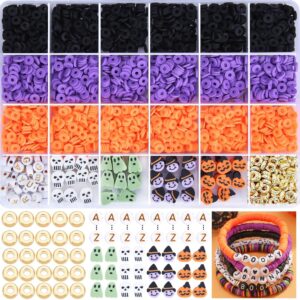 megoogo thansgiving day clay beads bracelet making kit, 2340 pcs polymer heishi flat round fall clay beads with 145 pcs charms for friendship bracelets making diy crafts