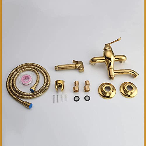 NBAAYIK Wall Mounted Bathroom Toilet Bidet Mixer Spray Kit Golden Single Handle Sprayer Toilet Bidet Shower Head Bathroom Shower Bidet Taps Spray Toilet Cleaning Faucet-B