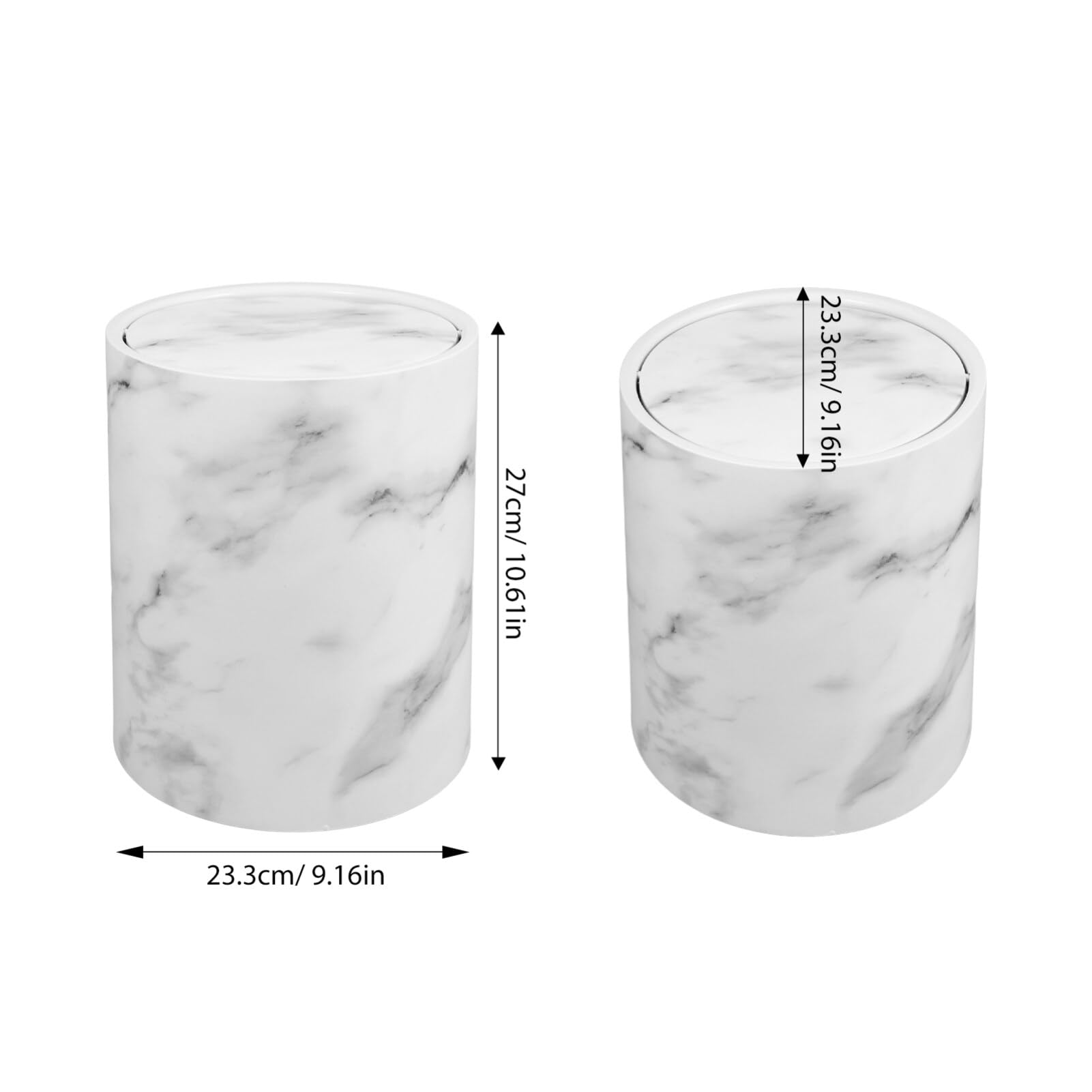 MAGICLULU Shake Lid Trash Can Marble Wastebasket Office Trash Can Marble Garbage Can Vanity Waste Bin Bathroom Garbage Basket Marble Design Trash Can Round Trash Can Car Wastebasket White Pp