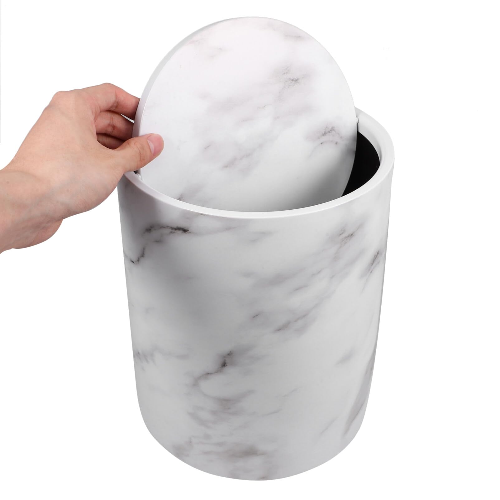 ABOOFAN Shake Lid Trash Can Marble Wastebasket Marble Design Trash Can Rubbish Can Waste Container Litter Trash Can Countertop Garbage Can Desktop Trash Can Swing Lid Trash Bucket Pp White