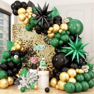 green black balloon arch kit,balloon garland with black green star foil balloons metallic gold balloons for birthday anniversary graduation wedding new year party decoration