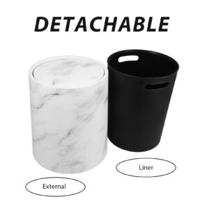 MAGICLULU Shake Lid Trash Can Marble Wastebasket Office Trash Can Marble Garbage Can Vanity Waste Bin Bathroom Garbage Basket Marble Design Trash Can Round Trash Can Car Wastebasket White Pp