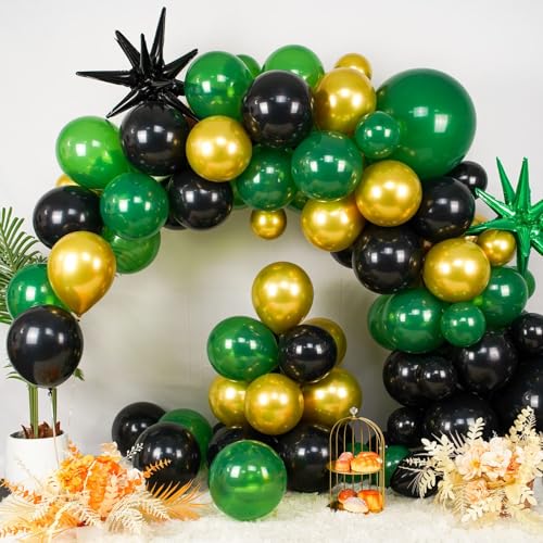 Green Black Balloon Arch Kit,Balloon Garland with Black Green Star Foil Balloons Metallic Gold Balloons for Birthday Anniversary Graduation Wedding New Year Party Decoration