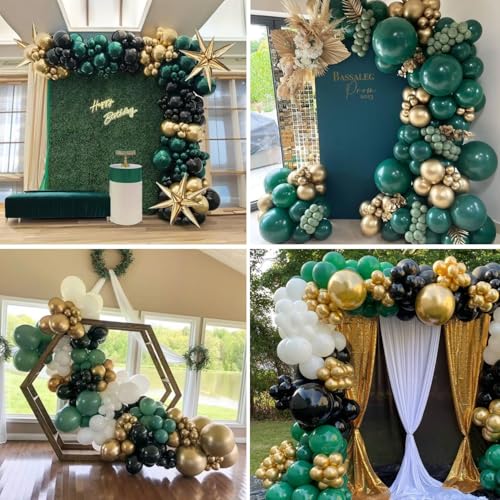 Green Black Balloon Arch Kit,Balloon Garland with Black Green Star Foil Balloons Metallic Gold Balloons for Birthday Anniversary Graduation Wedding New Year Party Decoration