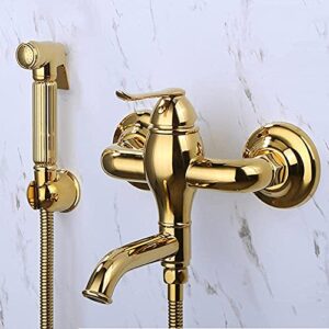 NBAAYIK Wall Mounted Bathroom Toilet Bidet Mixer Spray Kit Golden Single Handle Sprayer Toilet Bidet Shower Head Bathroom Shower Bidet Taps Spray Toilet Cleaning Faucet-B