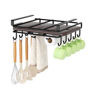 mug hooks under cabinet,paper towel holder under cabinet,chopping board organizer,no-hole multifunctional stainless steel under cabinet shelf,for kitchen utensils,cups,towel,cutting board (black)