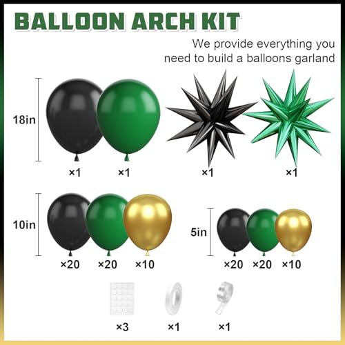 Green Black Balloon Arch Kit,Balloon Garland with Black Green Star Foil Balloons Metallic Gold Balloons for Birthday Anniversary Graduation Wedding New Year Party Decoration