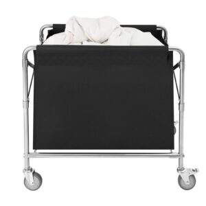 industrial rolling laundry cart, commercial stainless steel frame laundry cart with wheels, foldable rolling laundry hamper with waterproof oxford cloth (black)