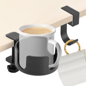 desk cup holder clamp w/desk hook,large anti-spill cup holder clamp, easy to install table cup holder,desk drink bottle holder for coffee mups,water cups,bag,headphone