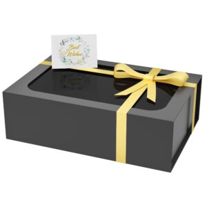 pshvym large gift box with window, 13.5x9x4.3 in black gift box for presents magnetic lids collapsible for groomsmen proposal box, birthday, graduation, christmas, contains card, ribbon