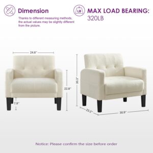 TYBOATLE Accent Chairs Set of 2 Living Room Chairs Cozy Tufted Mid Century Modern Accent Chairs with Arms for Bedroom Comfy Reading Arm Chair Small Chairs for Small Spaces Bedroom Office (2, White)