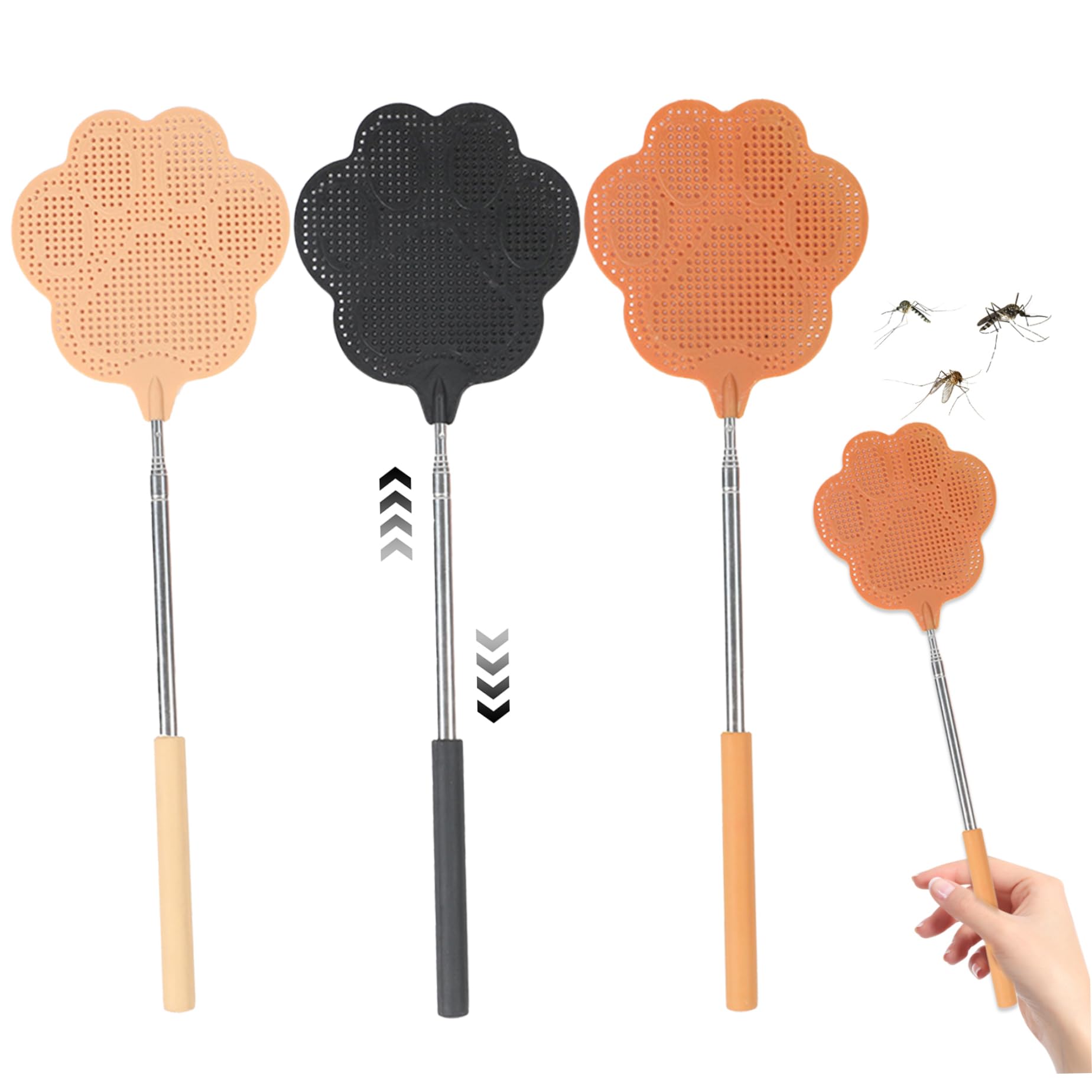 Tuimiyisou Flyswatter,Extendable Fly Swatter 3pcs 11.4-29.5"" Fly Swatter Manual Paw-Shaped Flyswatter Heavy Duty Fine Mesh Pp Stainless Steel Fly Swatter for Indoors,Fly Swatter