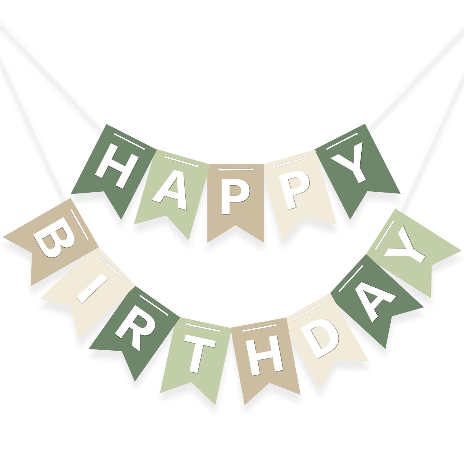 JarThenaAMCS Sage Green Happy Birthday Banner Birthday Theme Ivory Brown Hanging Banner Handmade Party Bunting Garland for Birthday Party Tea Party Baby Shower Home Nursery Backdrop Decor