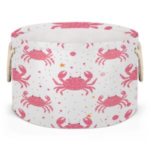 round storage basket pink cute crabs pattern collapsible large clothes toy blanket books storage bin laundry basket organizer for closet shelf living room nursery bedroom dorm