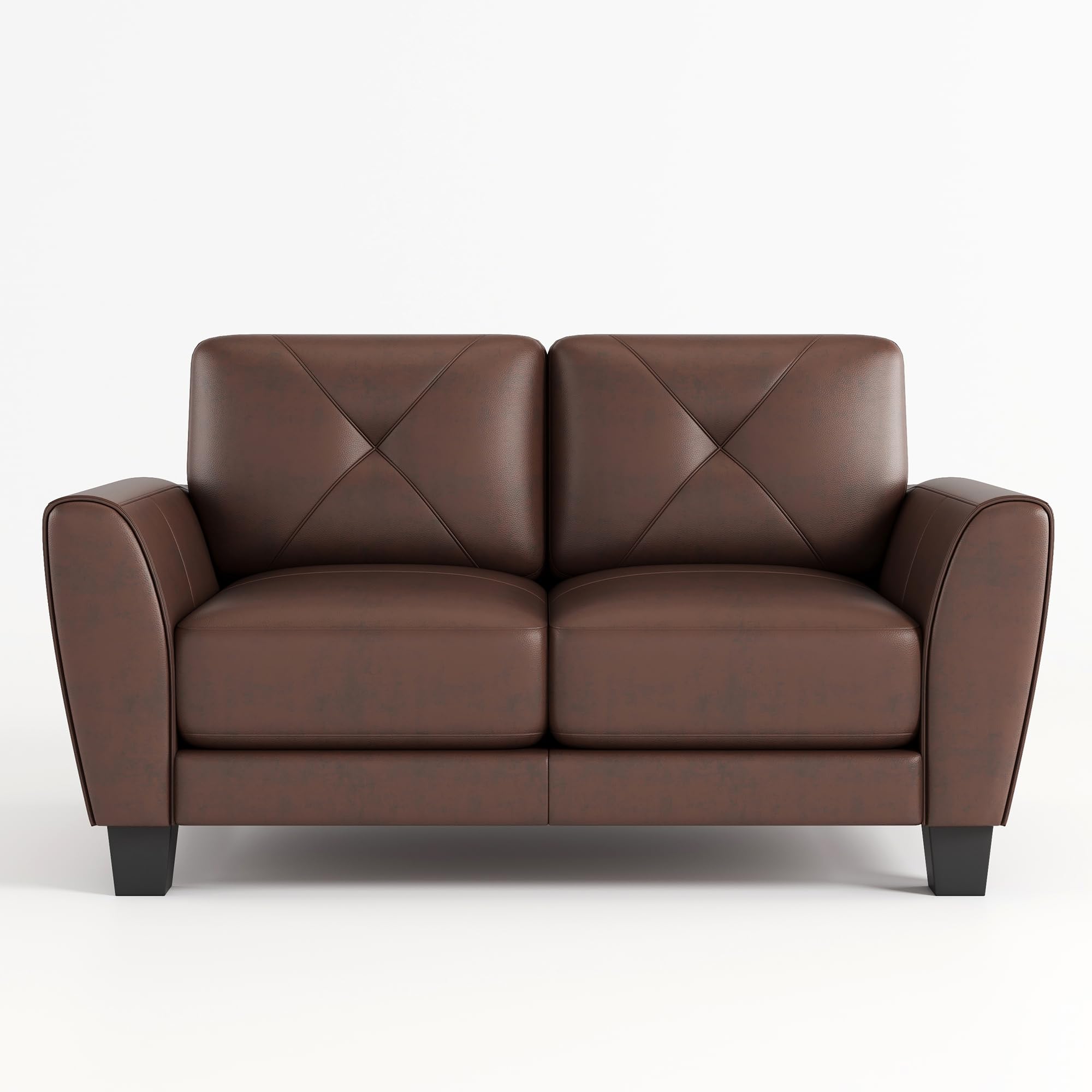 Genuine Leather Loveseat Sofa, 2 Seater Modern Sofa Couch for Living Room, Brown (62'')