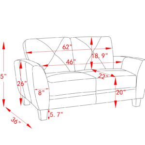 Genuine Leather Loveseat Sofa, 2 Seater Modern Sofa Couch for Living Room, Brown (62'')