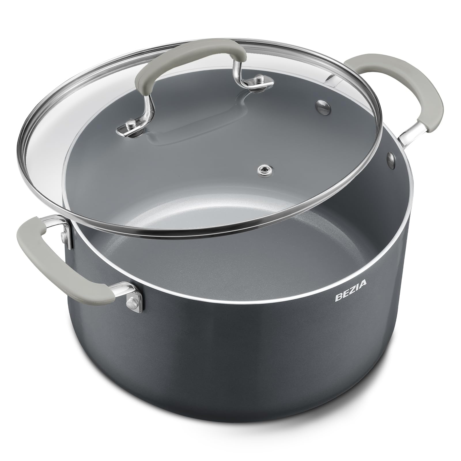 8 Quart Pot with Lid, BEZIA Ceramic Nonstick Stock Pot with Lid, Induction Ready, Large Cooking Pot with Silicone Handle, Compatible with All Cooktops, Dishwasher Safe