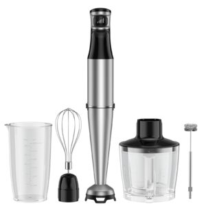 immersion blender handheld corded hand blender 1100w, trigger variable speed 5 in 1 stick blender, emulsion blender with chopper, whisk and frother for soup, baby food and smoothies,2-packs