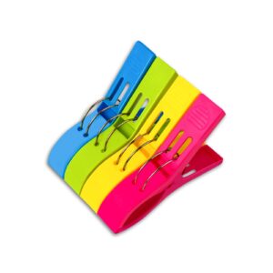 ktojoy 4 pack beach towel clips, plastic large clothes clamps, bright colors(yellow,blue,green,red), chair clips, towel holder