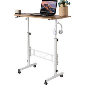 siducal standing desk adjustable height, small mobile stand up desk with wheels, rolling desk for standing or sitting, portable computer desk for walking pad, vintage oak