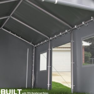 GAOMON 13x20 Ft Heavy-Duty Carport with Detachable Sidewalls, Front and Rear Doors, Sandbags and All-Season Waterproof Fabric Suitable for Cars, Boats, Trucks and Motorcycles (Silver Grey)