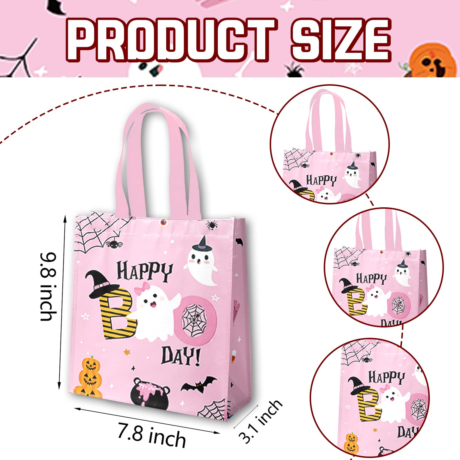 HABDJILTY 20PCS Pink Halloween Bags Little Boo Bags,Little Boo Non-woven Gift Bags with Handle Treat Bags for Halloween Party Kids Theme Birthday Baby Shower Party Favors.