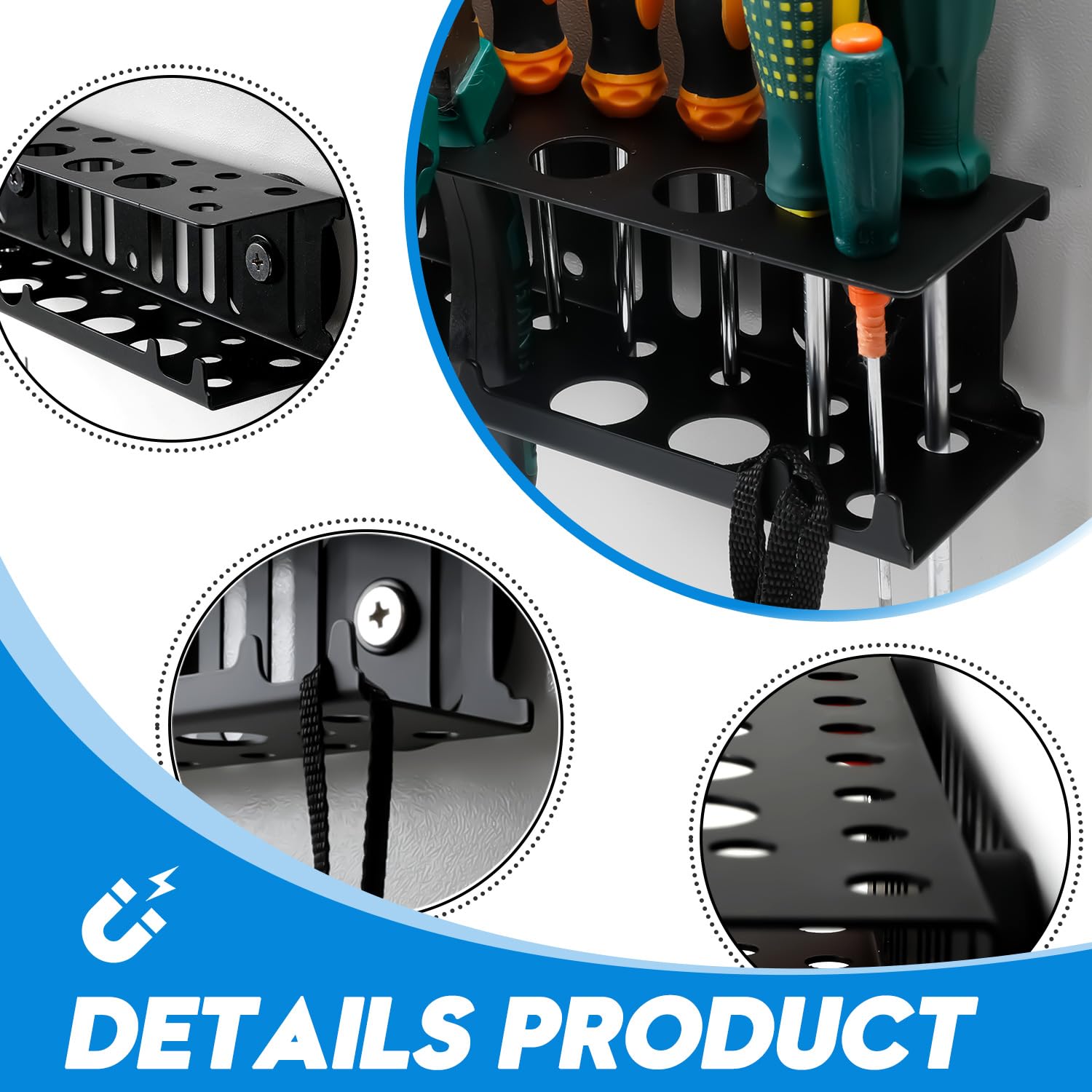 Magnetic Screwdriver Holder, Screwdriver Organizer, Magnetic Pliers Organizer, Punch-free Design is Suitable for Metal Surfaces of Various Tool Box Carts, Nail Boards, Garage Tool Racks, Workbenches