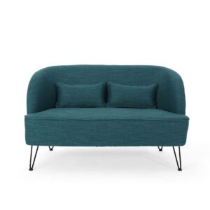 Merax Loveseat Couch Sofa with 2 Pillows, 2 Seater Fabric Chaise Lounge Recliner for Living Room, Apartment Furniture, Teal