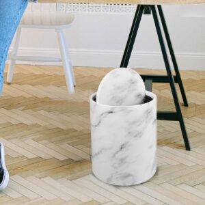 MAGICLULU Shake Lid Trash Can Marble Wastebasket Office Trash Can Marble Garbage Can Vanity Waste Bin Bathroom Garbage Basket Marble Design Trash Can Round Trash Can Car Wastebasket White Pp